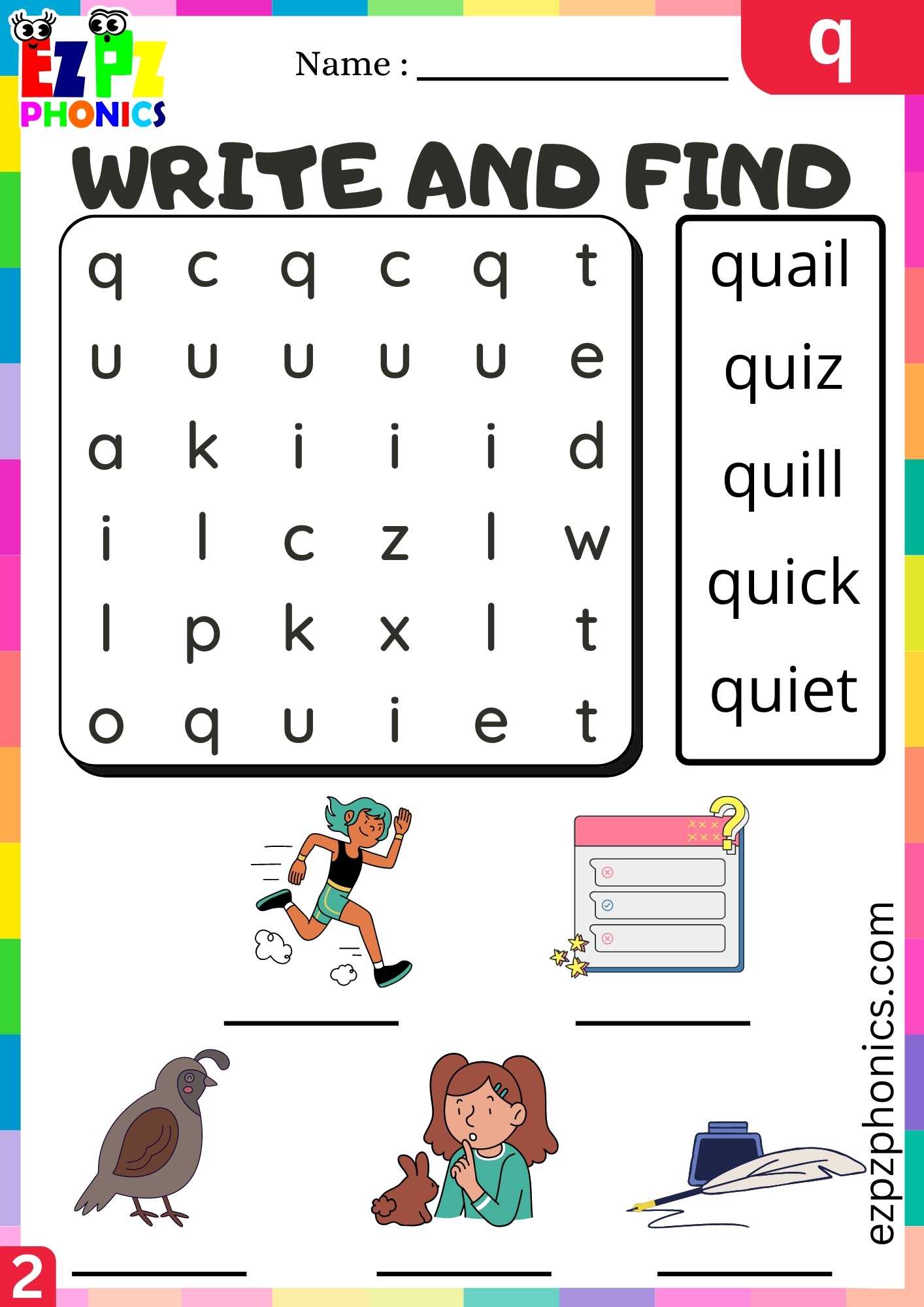 Group2 Letter Q Write And Find Beginning Sounds Worksheet - ezpzphonics.com